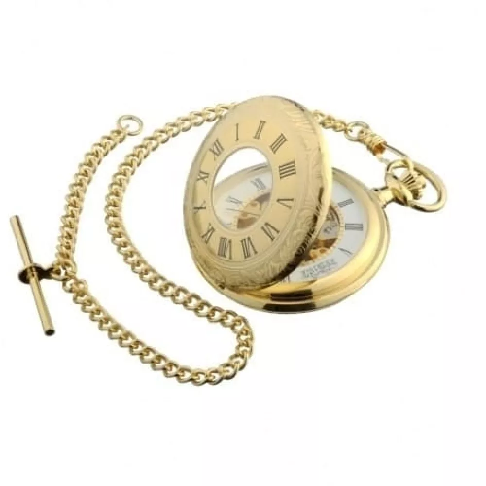 Half Hunter Gold Toned Mechanical Pocket Watch G170PM | Greenwich ...
